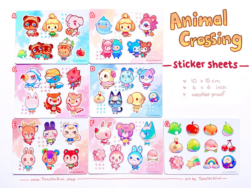 Animal Crossing Sticker Sheets (4x6 inch vinyl) – ToasterKiwi Shop